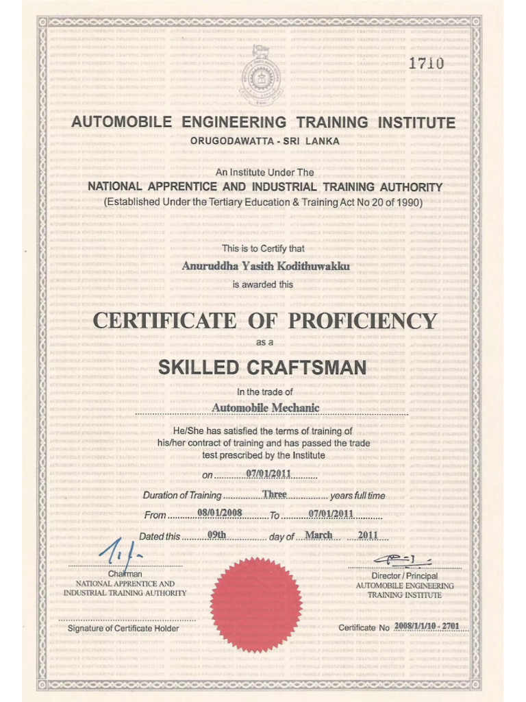 Automobile Engineering Craftsman Certificate 1 2048 | PDF