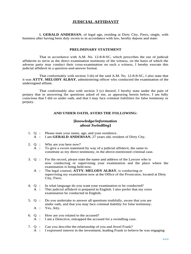 JUDICIAL-AFFIDAVIT | PDF | Affidavit | Perjury