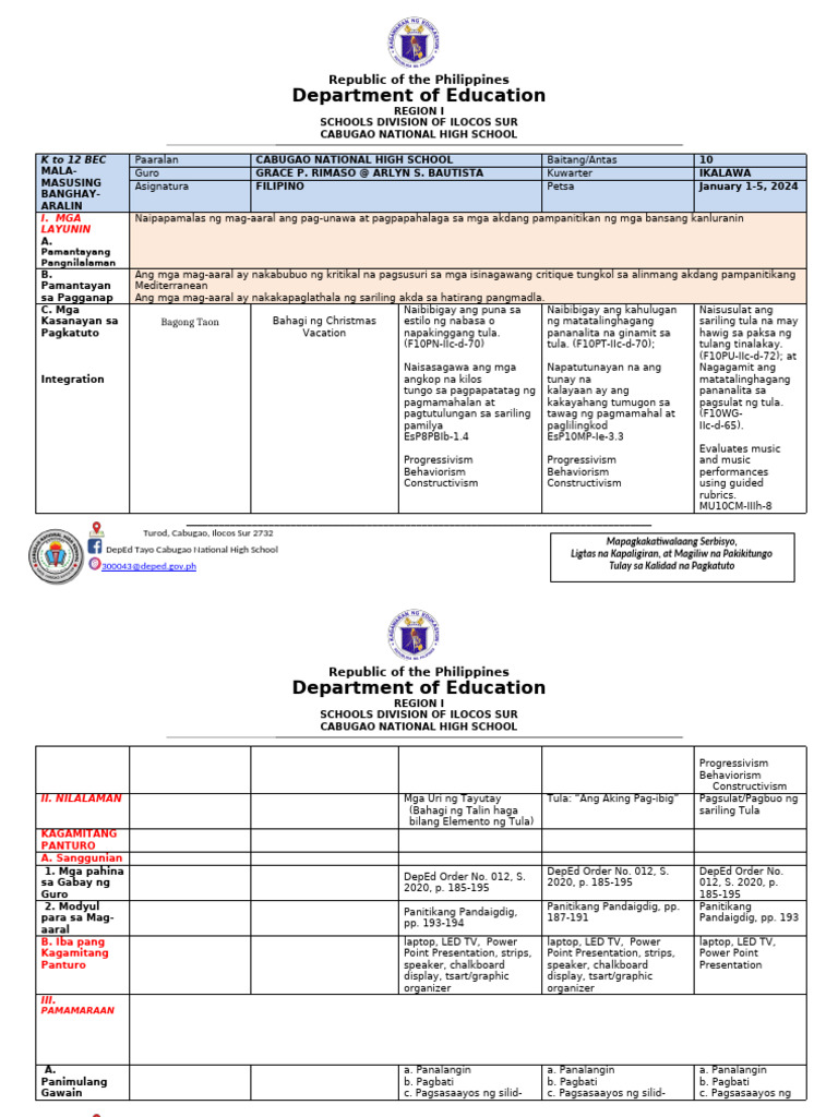 DLL-sa-Filipino-Template-with-DMOS January 1-5, 2024 | PDF
