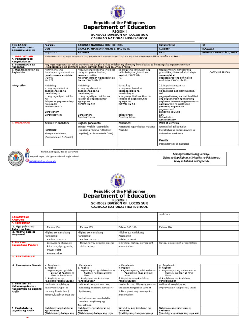 DLL-sa-Filipino-Template-with-DMOS February 26-March 1, 2024 | PDF