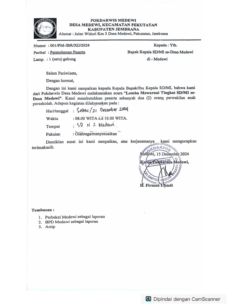 Surat Lomba Mewarnai SD Se Medewi | PDF