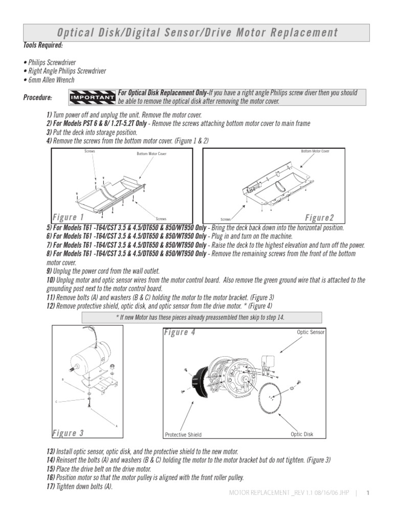 Treadmill Motor Replacement Guide | PDF | Belt (Mechanical) | Screw