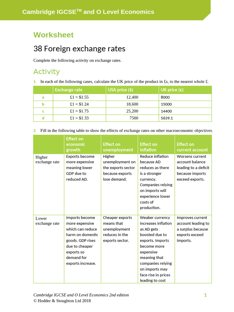 Foreign Exchange Rates Worksheet | PDF | Exchange Rate | Exports