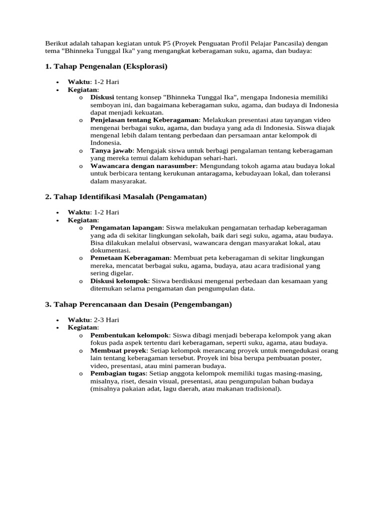 Berikut Adalah Tahapan Kegiatan Untuk P5 Bhineka Tunggal Ika | PDF