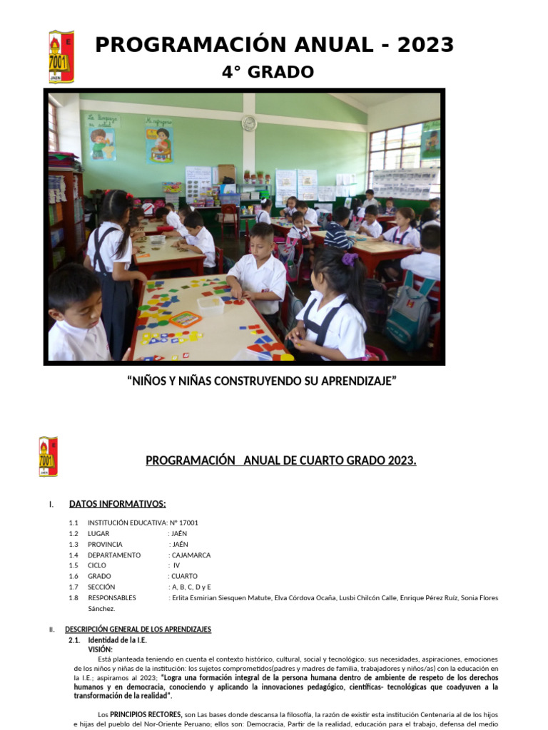 Programación Anual Cuarto Grado 2023 | PDF | Geometría | Aprendizaje