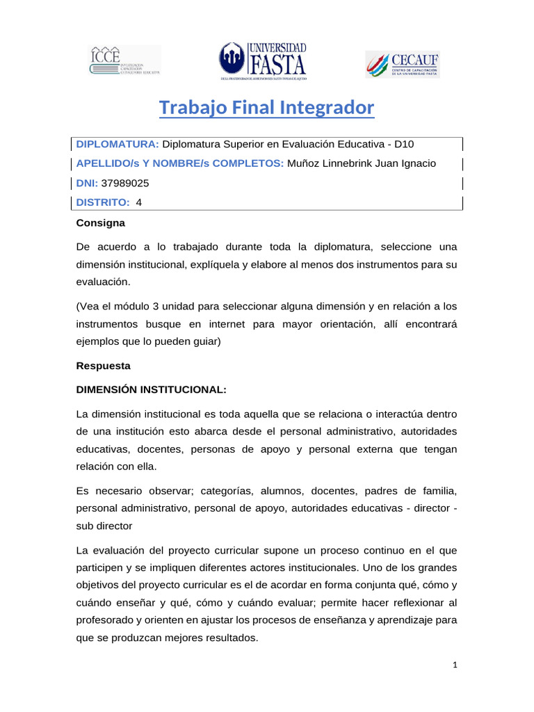 Trabajo Final Integrador. | PDF | Evaluación | Enseñando