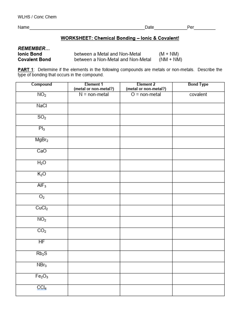chemical bond worksheet | PDF | Chemical Compounds | Chemical Bond