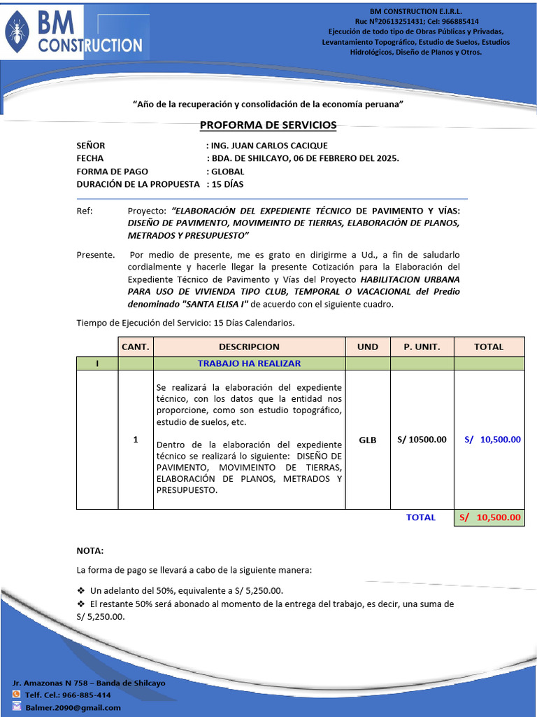 Proforma BM Construction | PDF