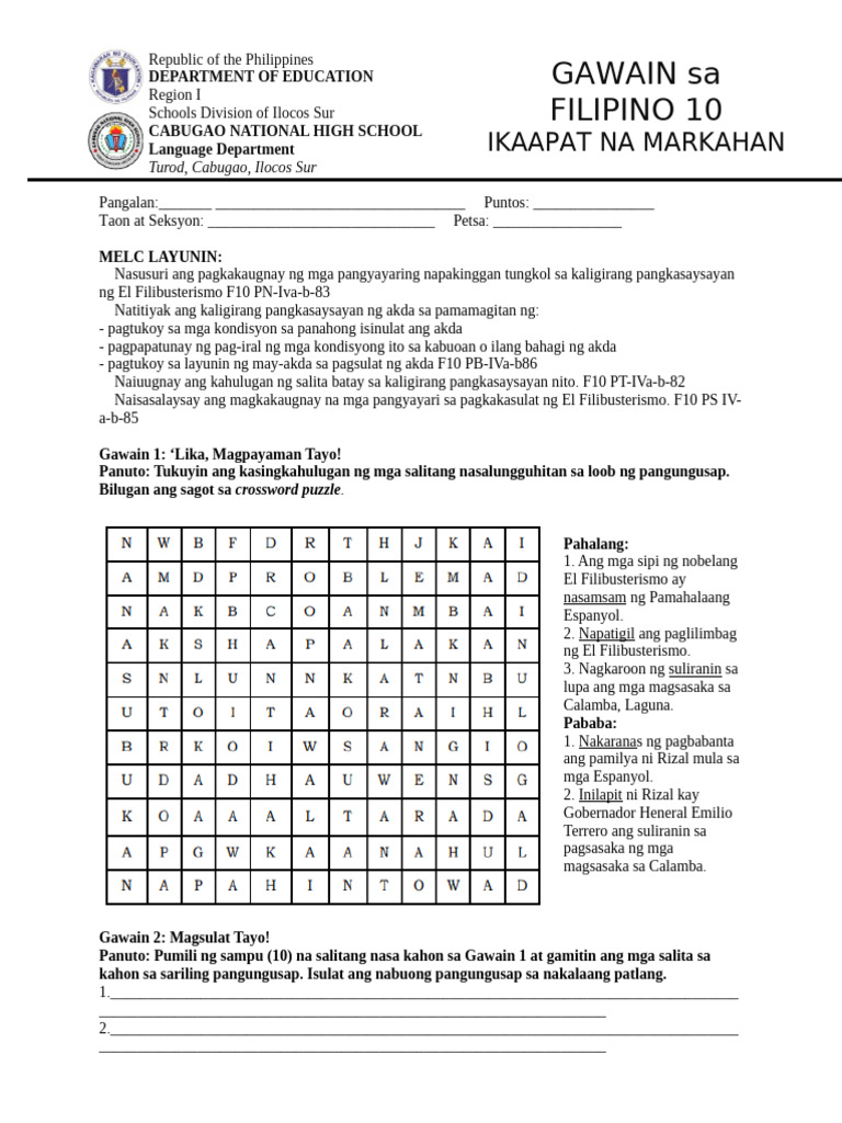 q4 Modyul 1 Filipino 10 | PDF