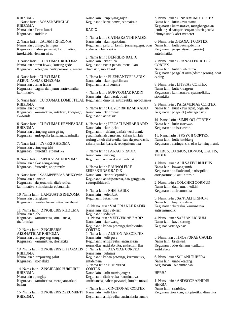 10 Nama Simplisia dan Kegunaannya | PDF