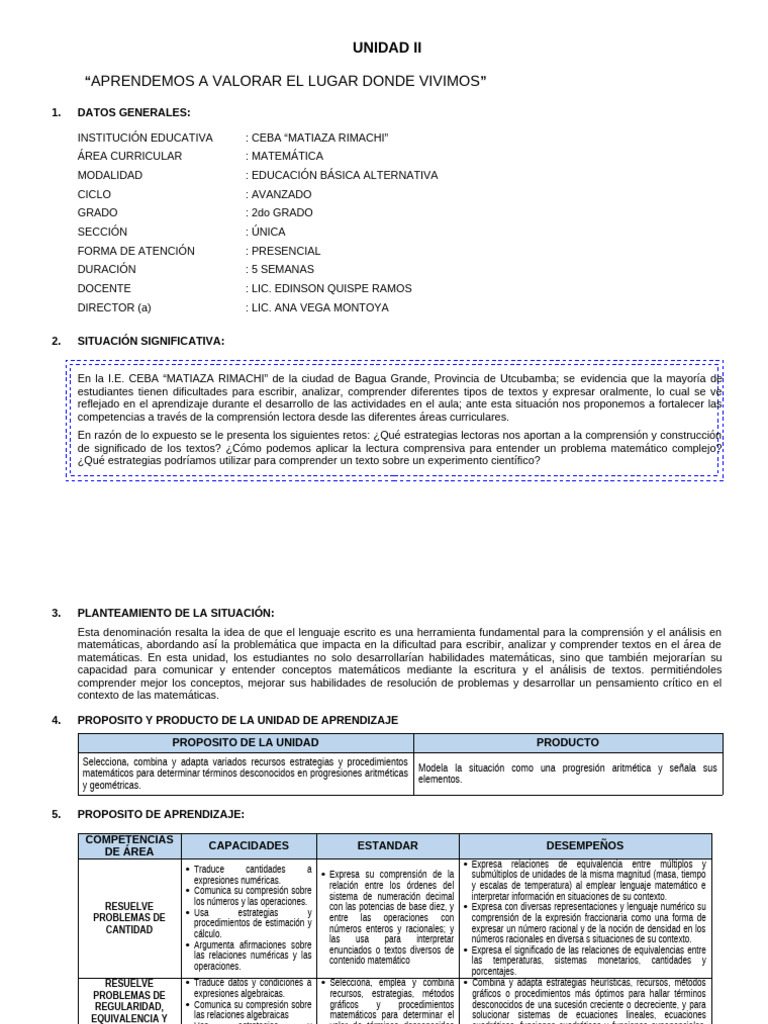 UNIDAD 2 - MATEMÁTICA 2do GRADO | PDF | Aprendizaje | Geometría