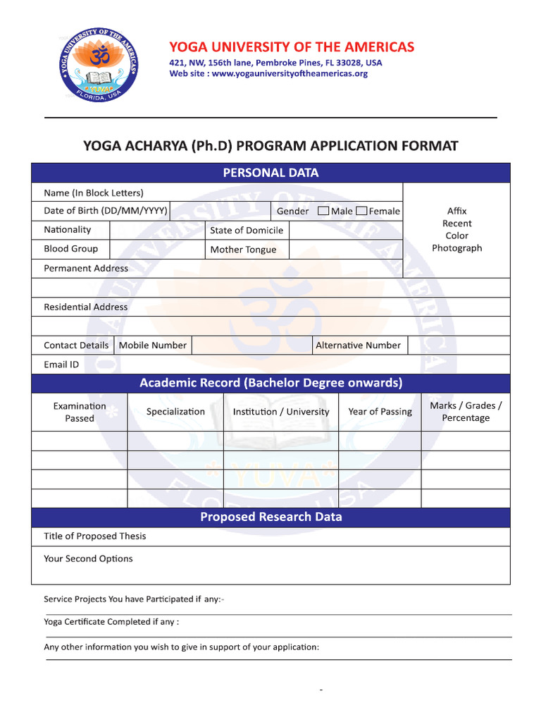 Doctoral Course PhD Application form YUVA Jan 2023 | PDF
