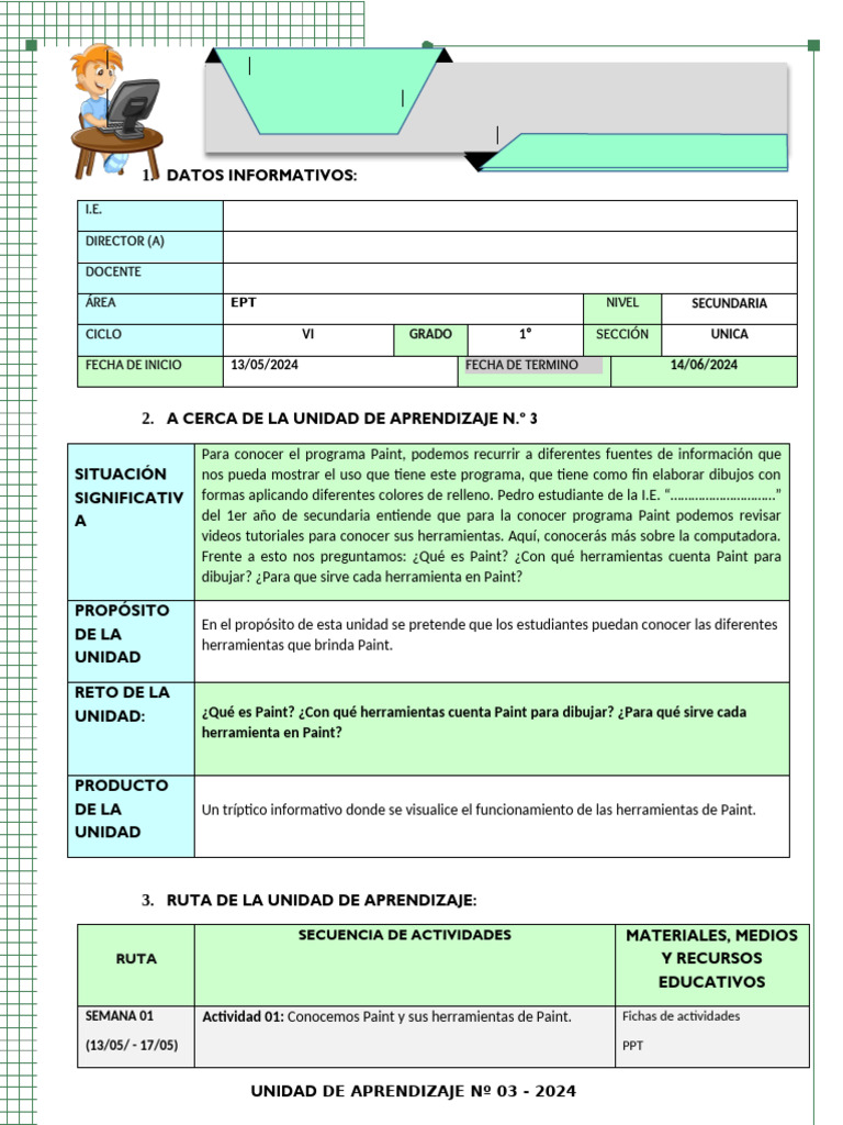 1º Unidad 3 Ept - 2024 | PDF | Aprendizaje | Enseñando