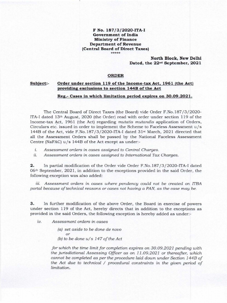144B - Faceless Exclusion 187-3-2020-ITA - 22-09-2021 | PDF | Income ...