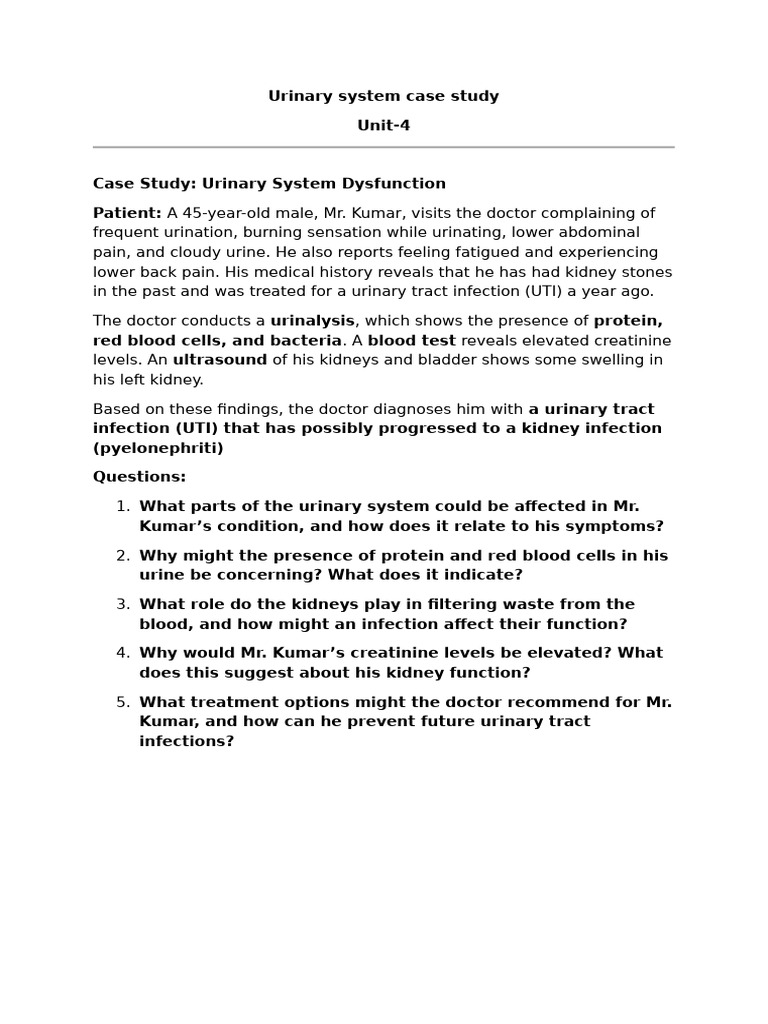 Urinary System Case Study | PDF