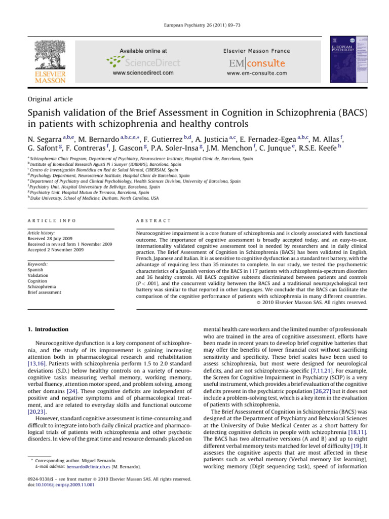 Spanish Validation of The Brief Assessment in Cognition in ...