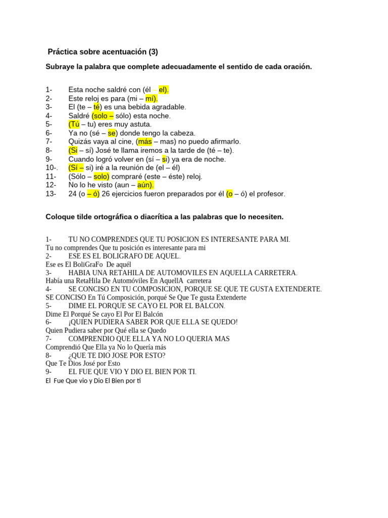 Copia de Copia de Práctica 3. Acentos Diacrítico y Ortográfico (5 Ptos ...