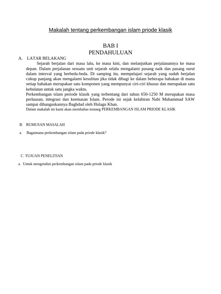 Makalah tentang perkembangan islam priode klasik (klp.5) | PDF