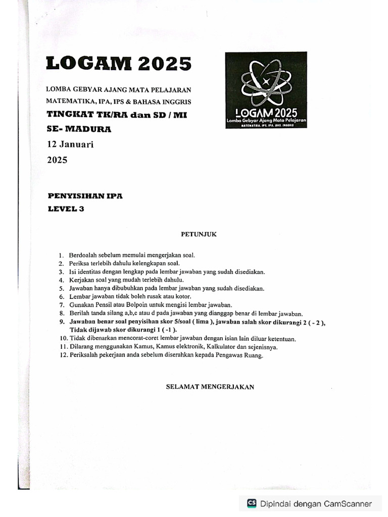 Penyisihan Ipa Level 3 Logam 2025 | PDF