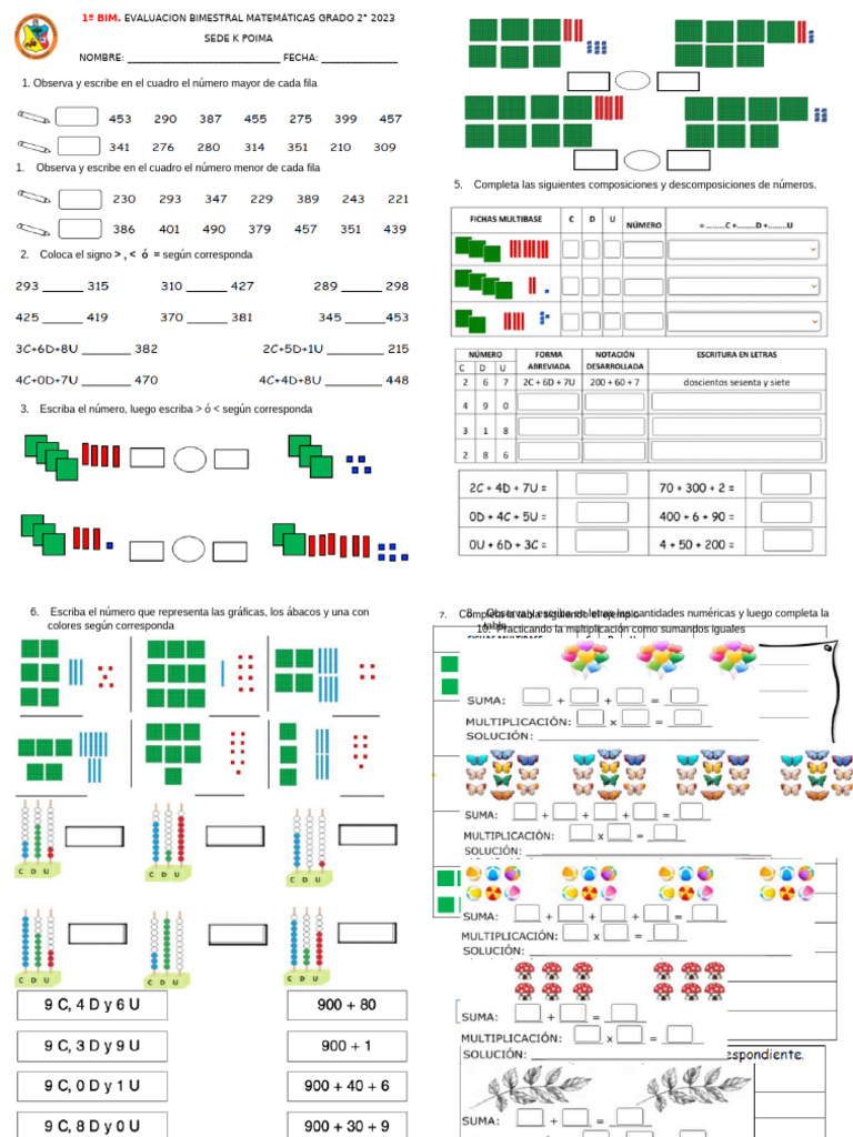 2º Eval. Bim. Matematicas Grado Segundo | PDF