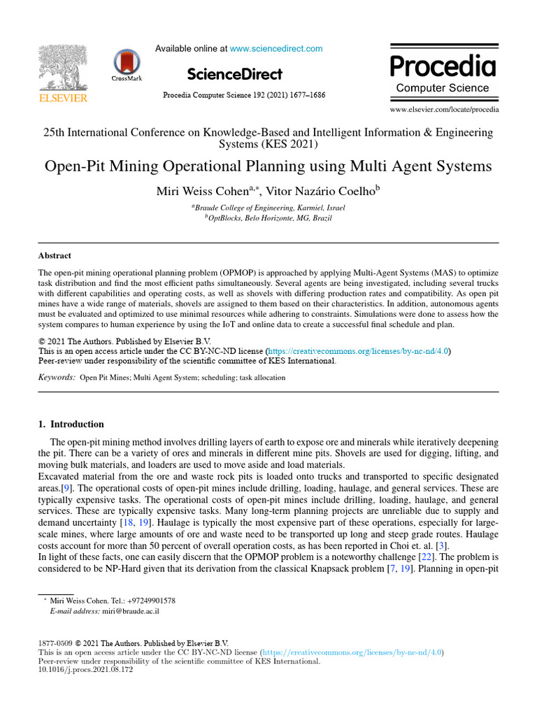 2021 Open-Pit Mining Operational Planning Using Multi Agent Systems | PDF | Mathematical ...