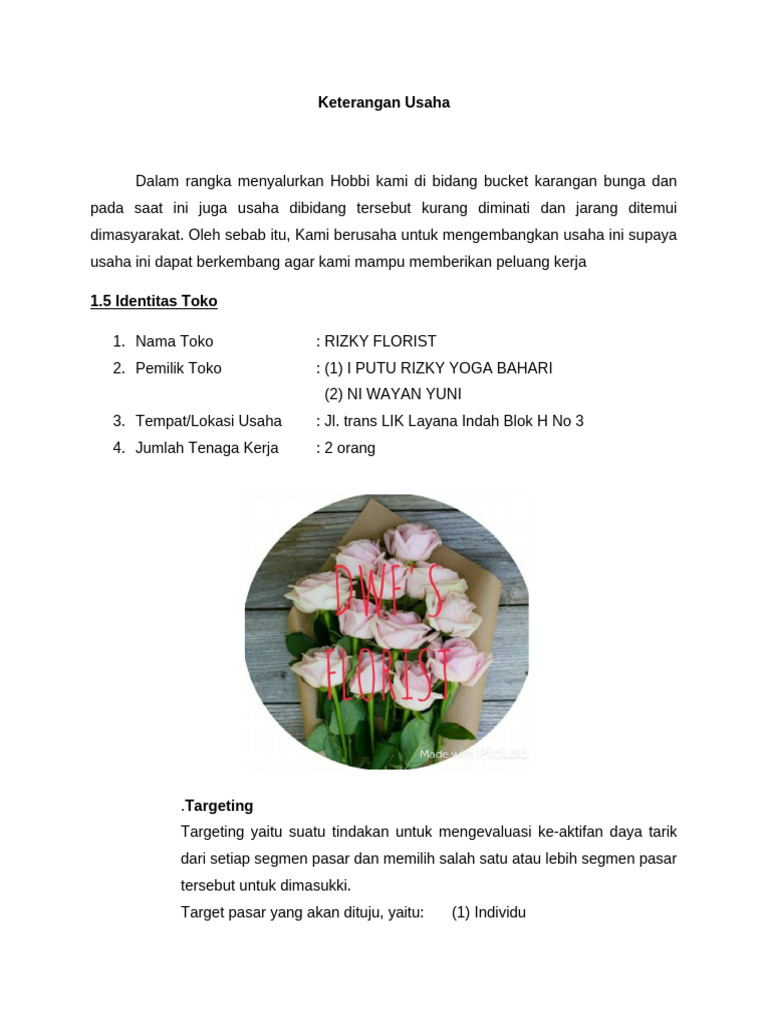 Keterangan Usaha Buket Bunga | PDF