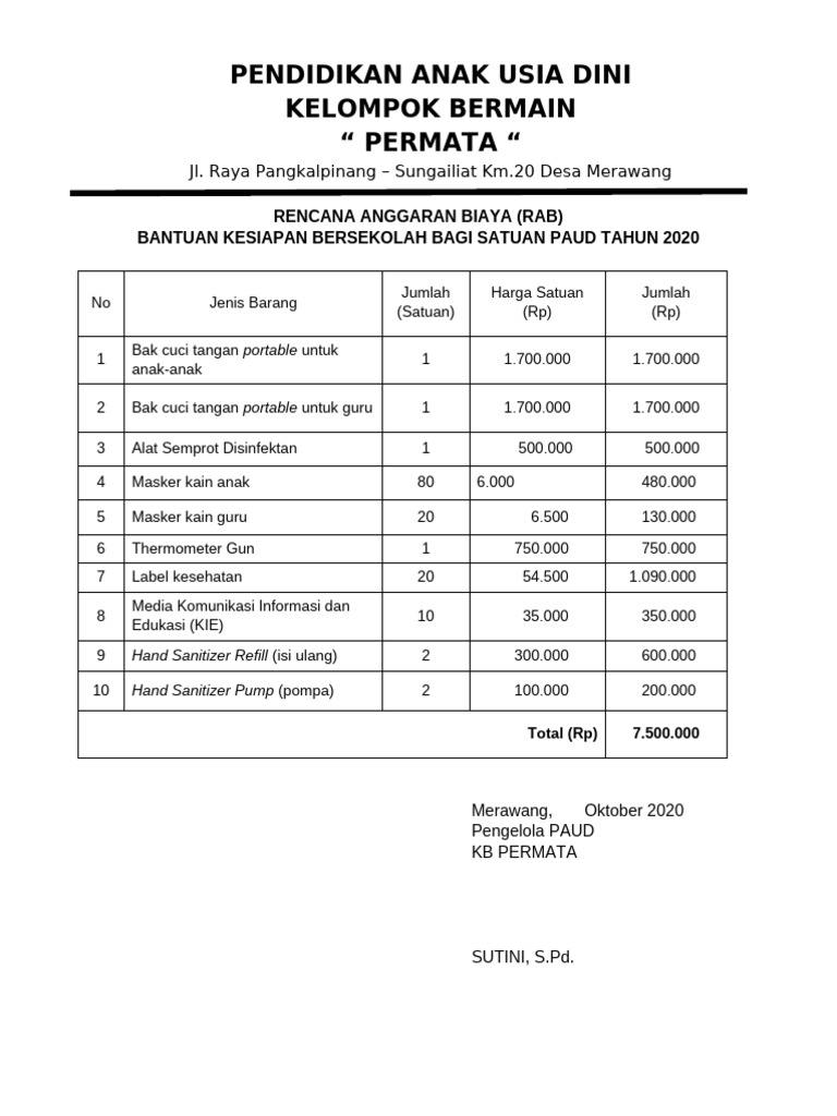 Room 3 - Angkatan2 - Rencana Anggaran Biaya (RAB) - KB PERMATA | PDF