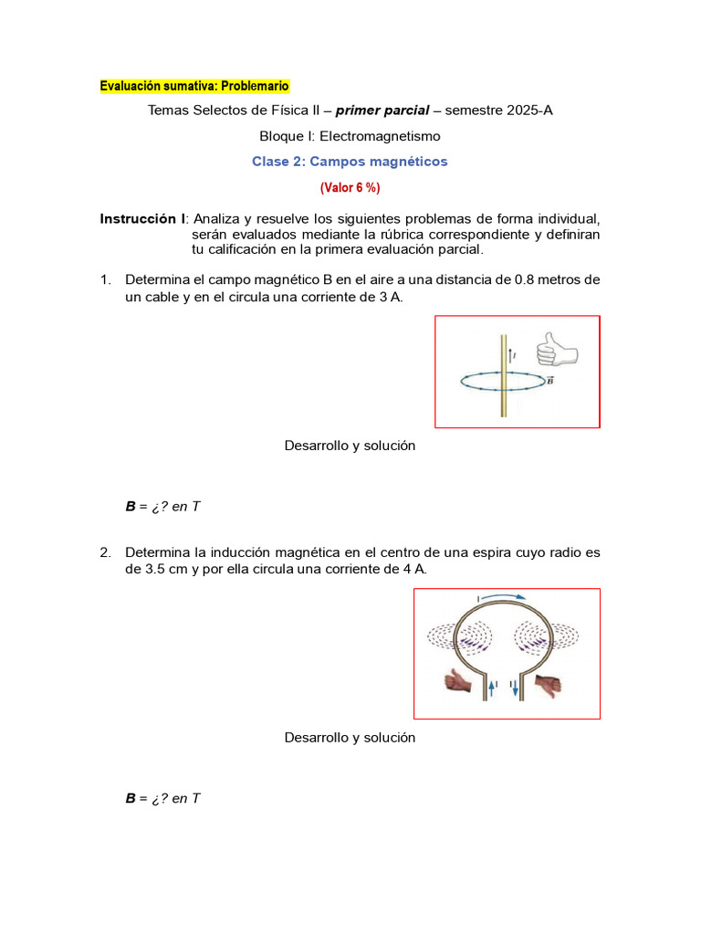 Problemario - Clases 2 - Primer Parcial 2025-A - T.S.Física II | PDF