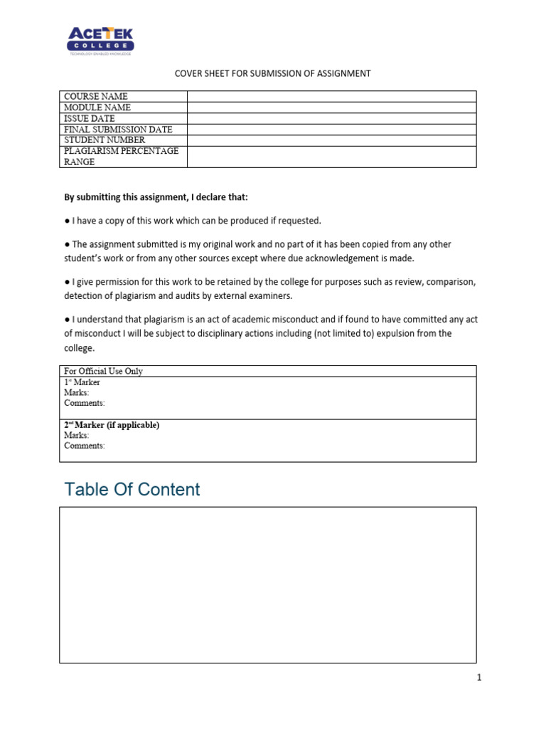 Assignment Submission Cover Sheet | PDF