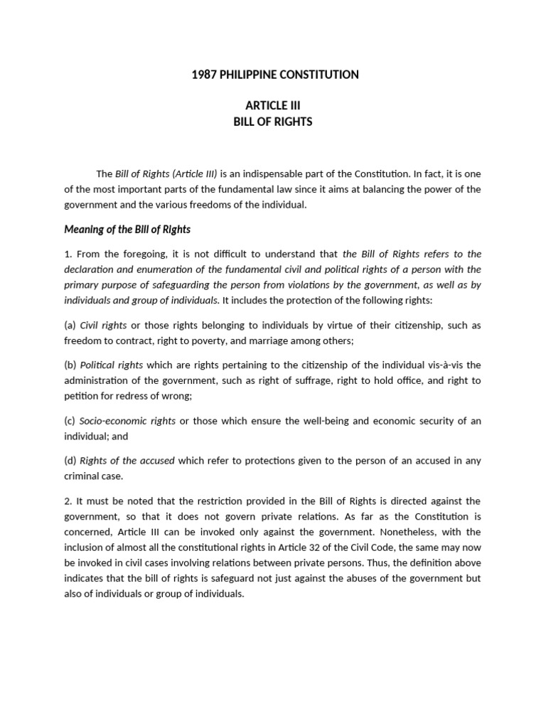 1987 Philippine Constitution: Bill of Rights | PDF | Habeas Corpus | Ex ...