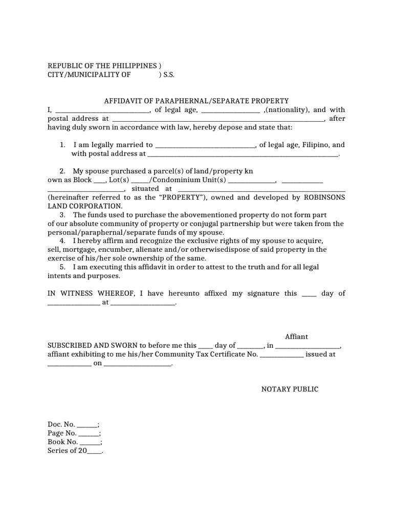 Affidavit of Paraphernal Property | PDF