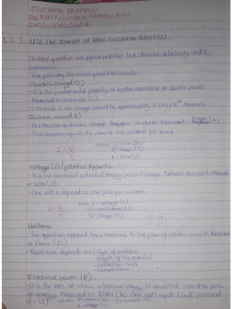 Electrical Principles The Concept of Basic Electrical Quantities | PDF