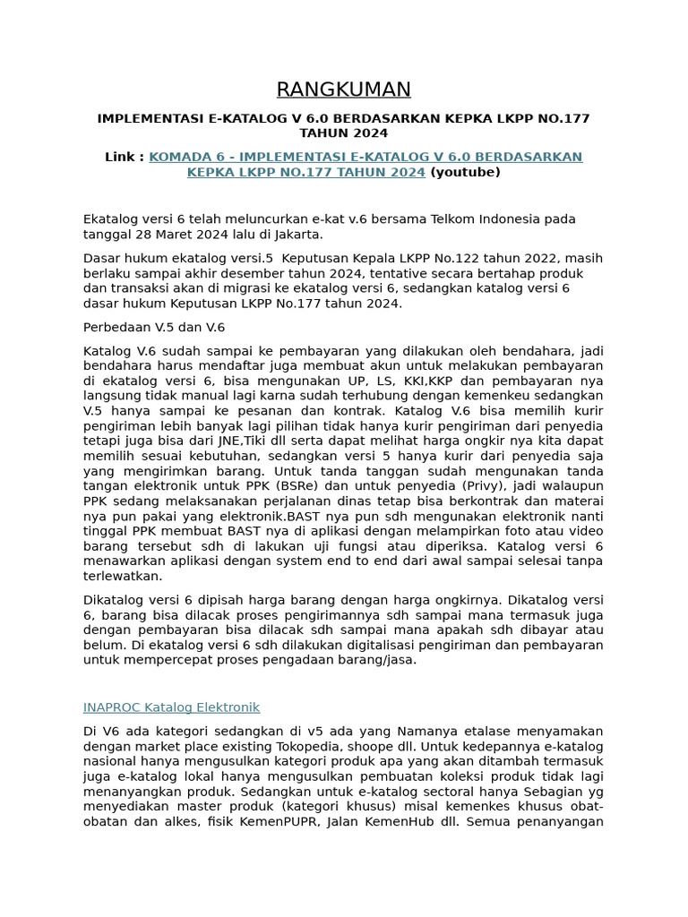 Rangkuman E-Katalog Versi 6 | PDF