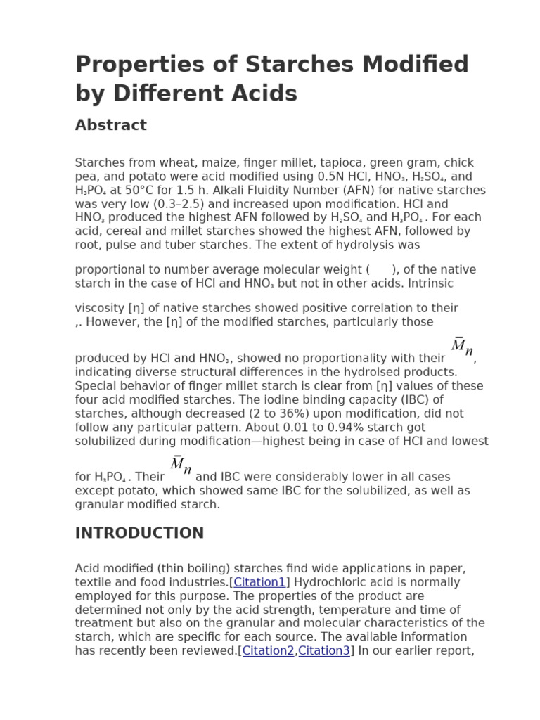 Properties of Starches Modified by Different Acids | PDF | Starch ...
