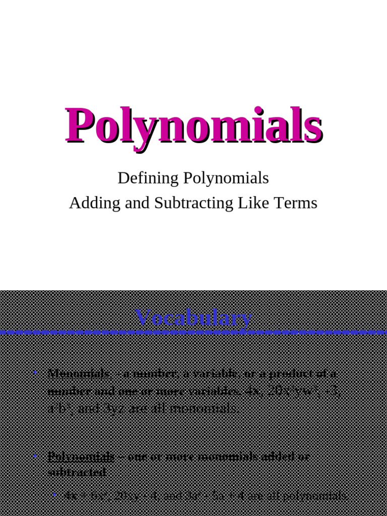Adding and Subtracting Polynomials | PDF | Polynomial | Applied Mathematics