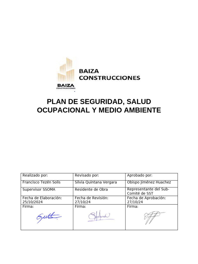 PLAN DE SEGURIDAD BAIZA CONSTRUCCIONES S.AC. tranzact | PDF | Seguridad y salud ocupacional ...