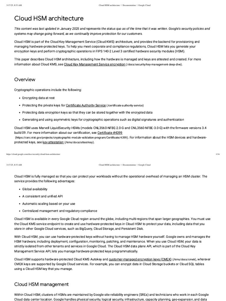 Cloud HSM Architecture - Documentation - Google Cloud | PDF | Cloud ...