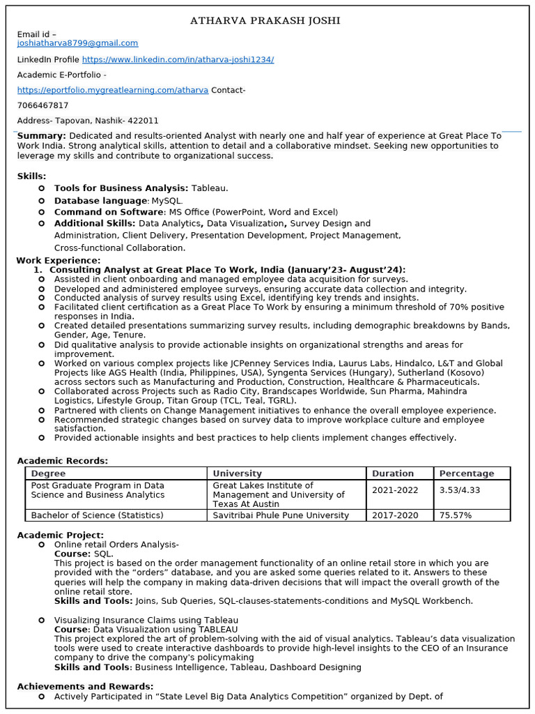 Atharva Joshi Final Resume 2 | PDF | Analytics | Data
