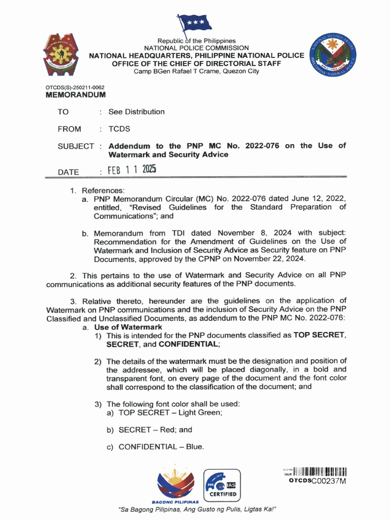 Security Advice Watermarks Memo | PDF