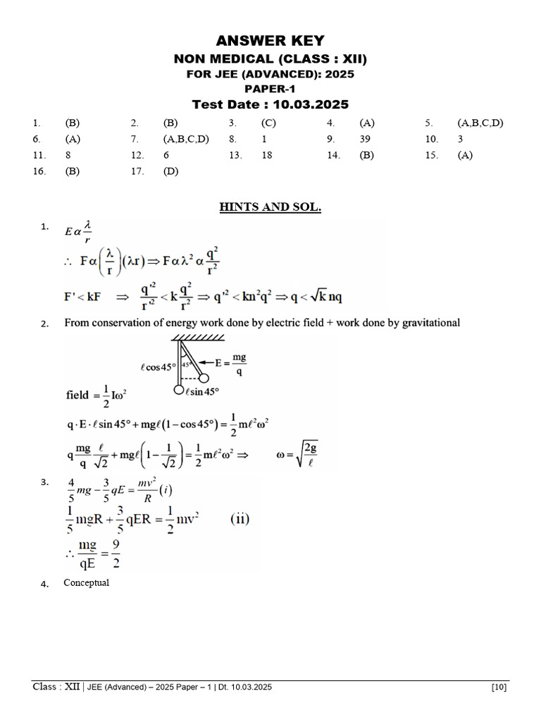 JEE Advanced 2025 Paper 1 Solutions | PDF