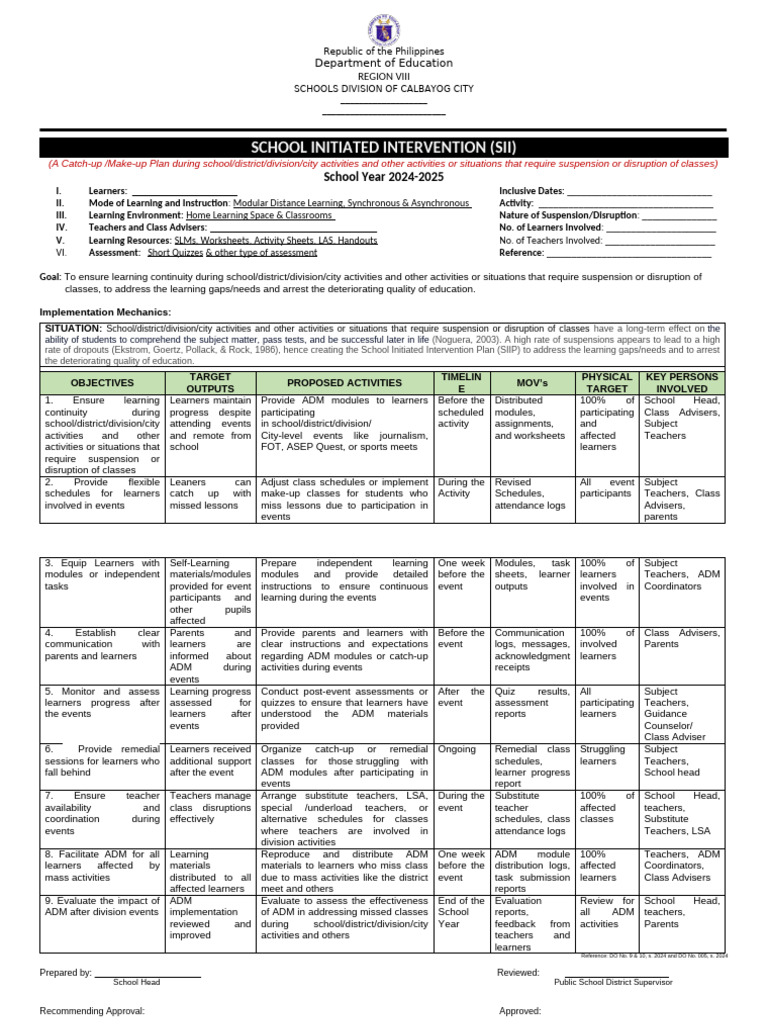 School-Initiated-Intervention-Plan | PDF | Teachers | Learning