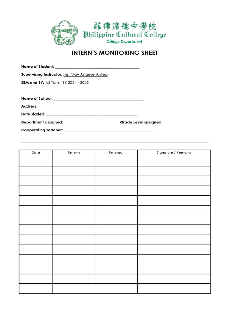 Intern Monitoring Sheet | PDF