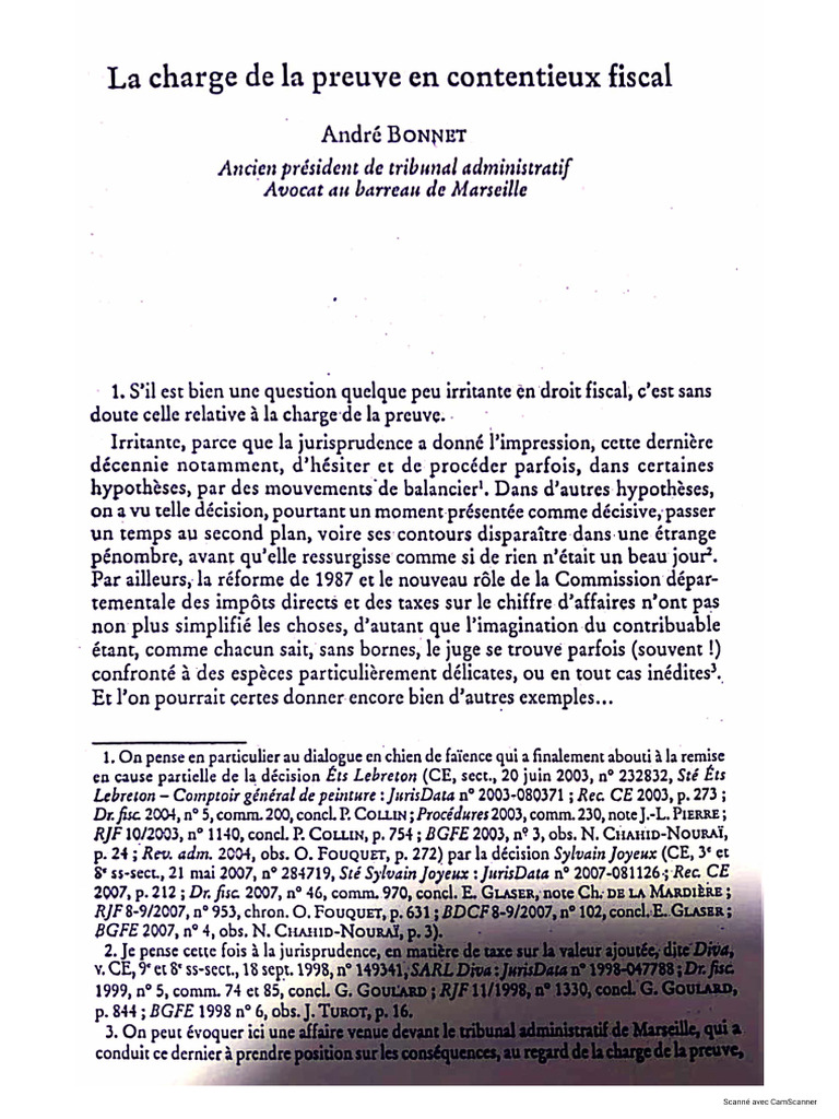 La Charge de La Preuve en Contentieux Fiscal | PDF