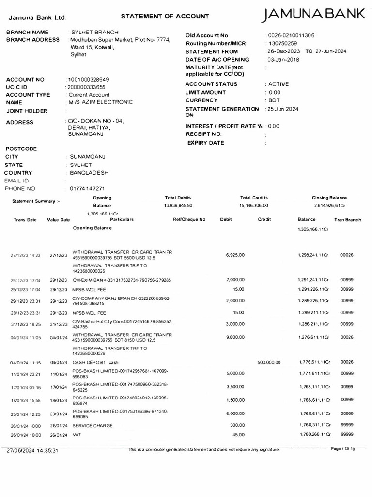 Business account statement | PDF | Cheque | Banks