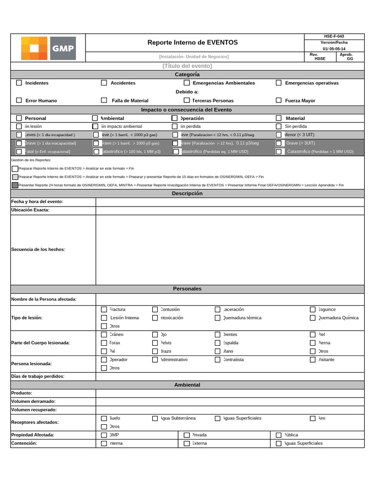 HSE-F-043 Reporte Interno de Eventos v1 050514 | PDF