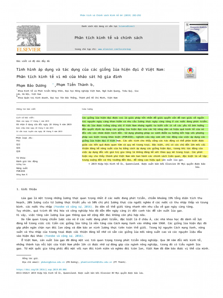 0 Pham2019 Adoption and Effects of Modern Rice Varieties in Vietnam ...