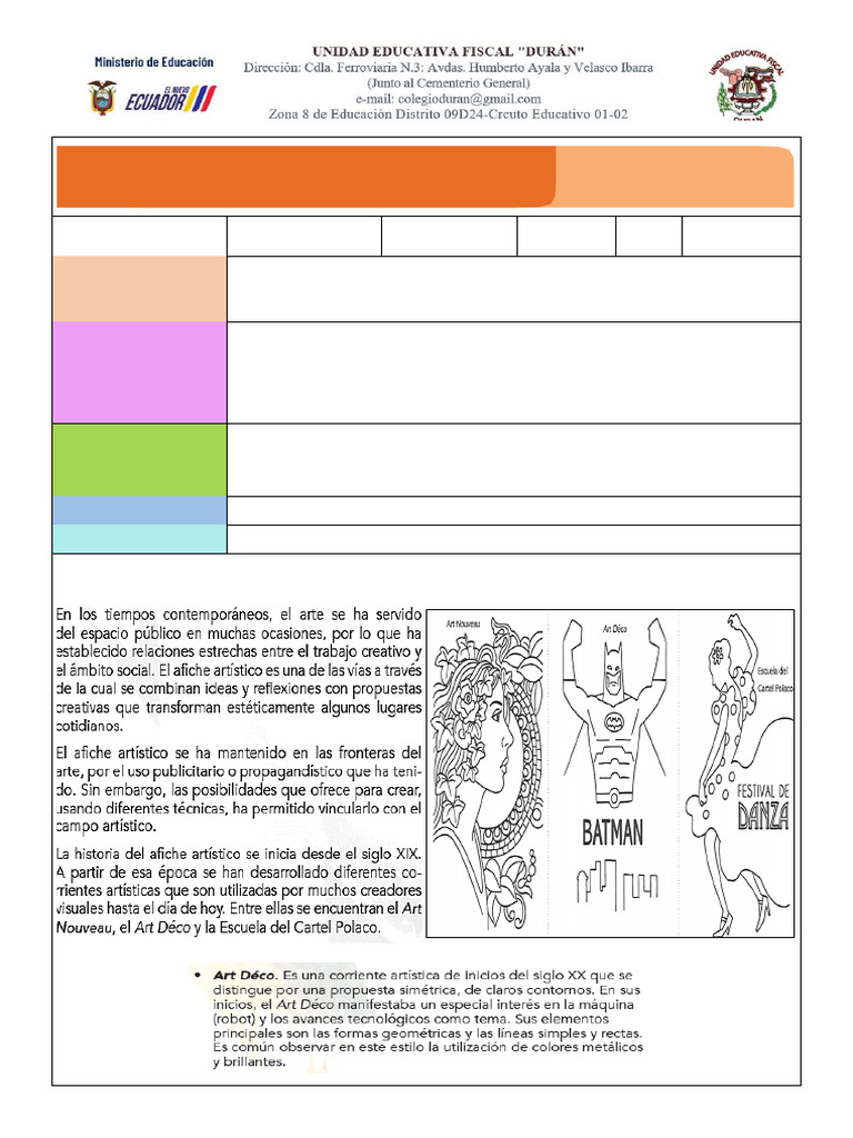 Ficha de Trabajo - Distancia - ECA 14 OCTUBRE 2024 | PDF | Las artes