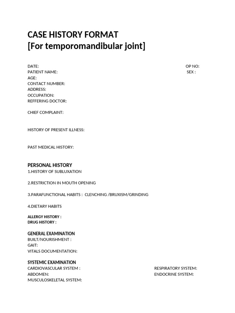 Case Historyb Format TMJ | PDF