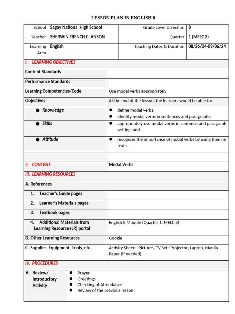 Lesson Plan, Quarter 1, Melc 3 | PDF | Syntax | Grammar