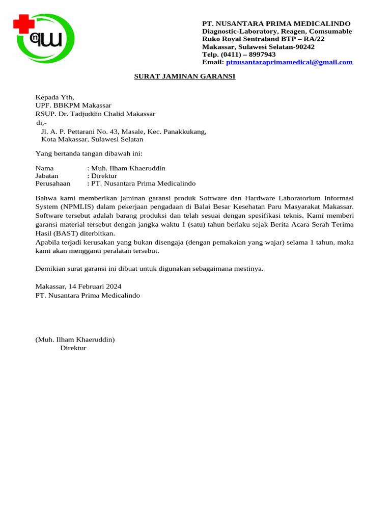 Surat Garansi 1 Tahun | PDF
